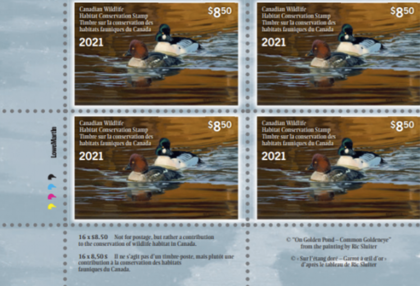 2021 “On Golden Pond – Common Goldeneye” Ric Sluiter Plate Block of 4 ...